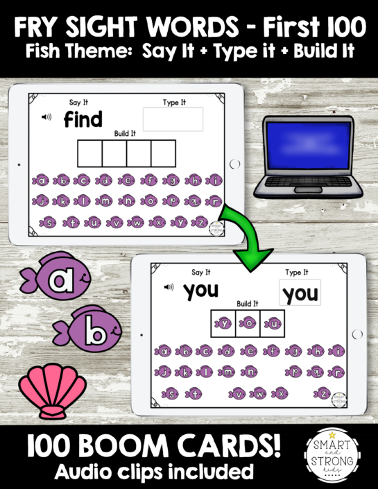 Boom Cards: 100 Fry Sight Words Fish Theme - Say It, Type It, Build It ...
