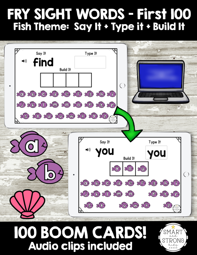Boom Cards: 100 Fry Sight Words Fish Theme - Say It, Type It, Build It ...