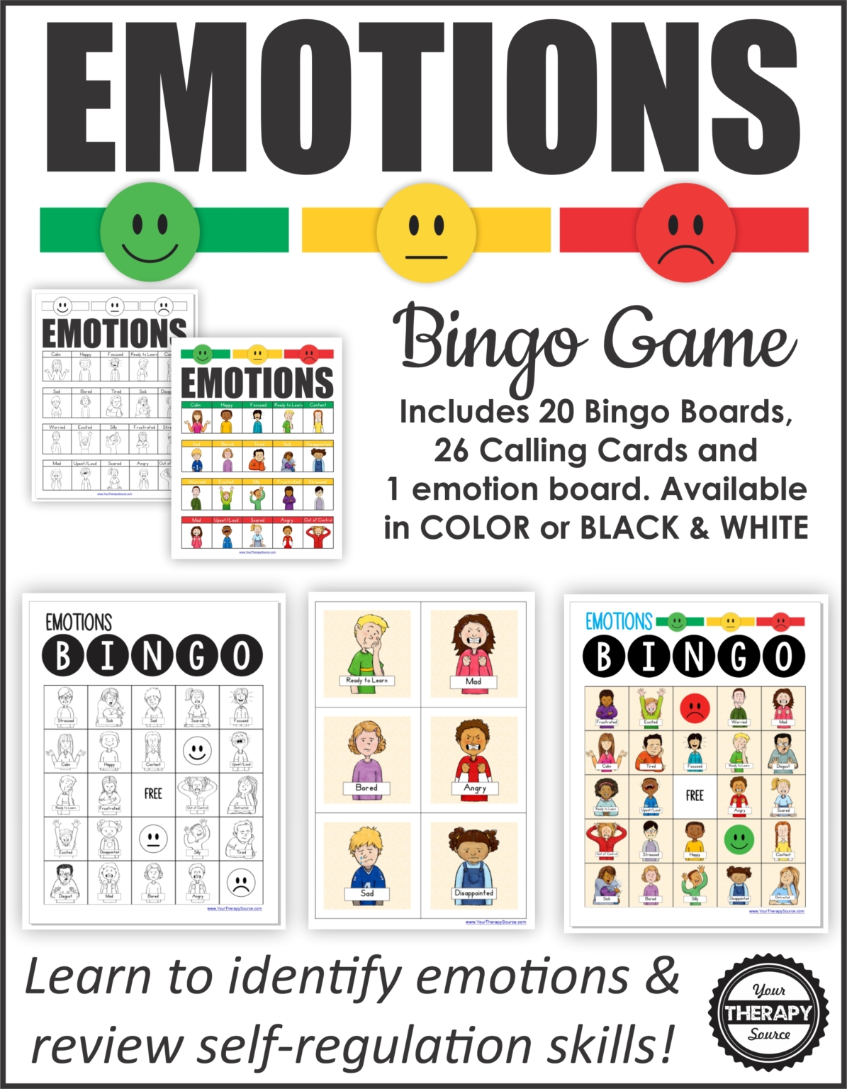 Emotional Regulation Bingo Game - Your Therapy Source