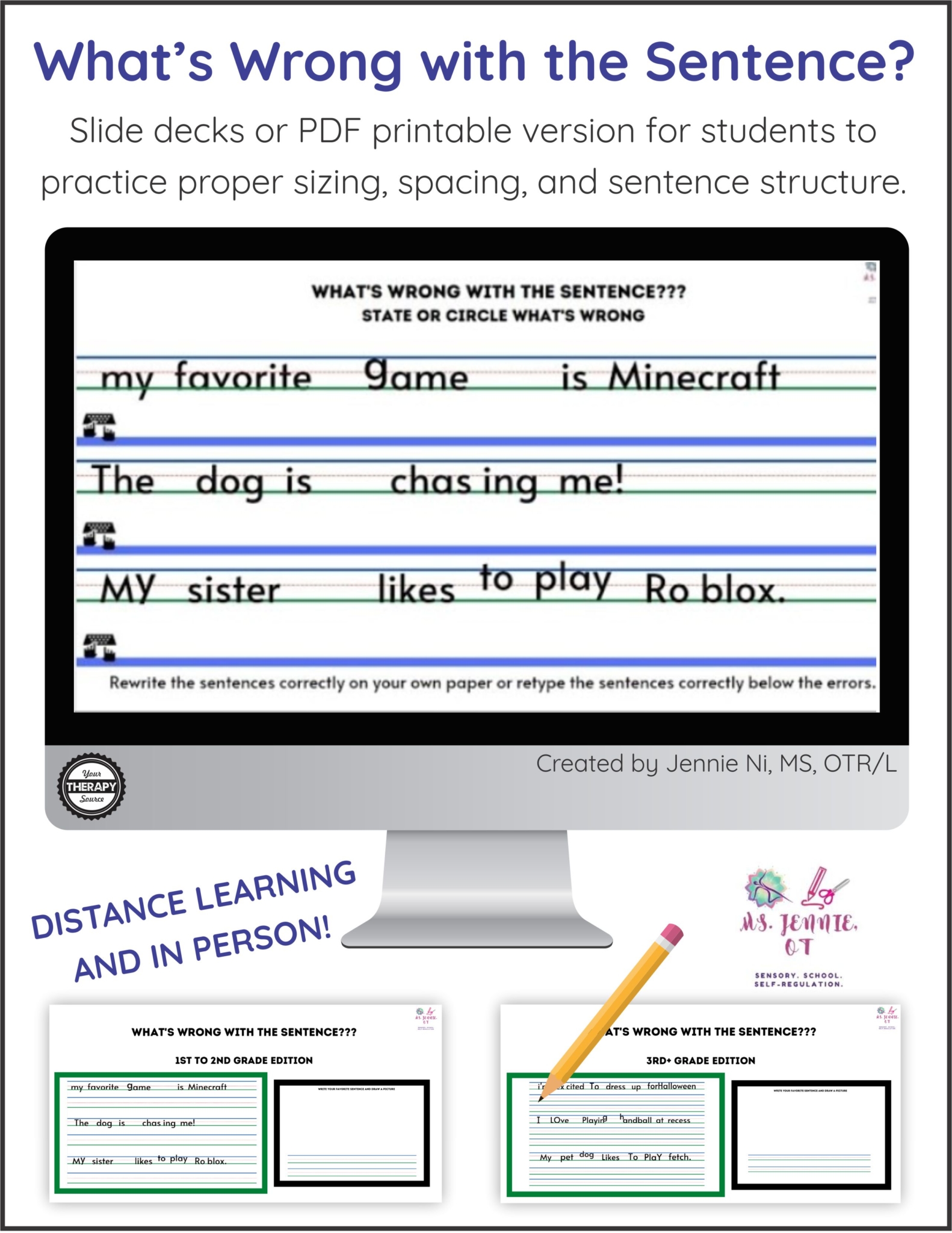 Sentence Correction Worksheets and Slide Deck - Your Therapy Source