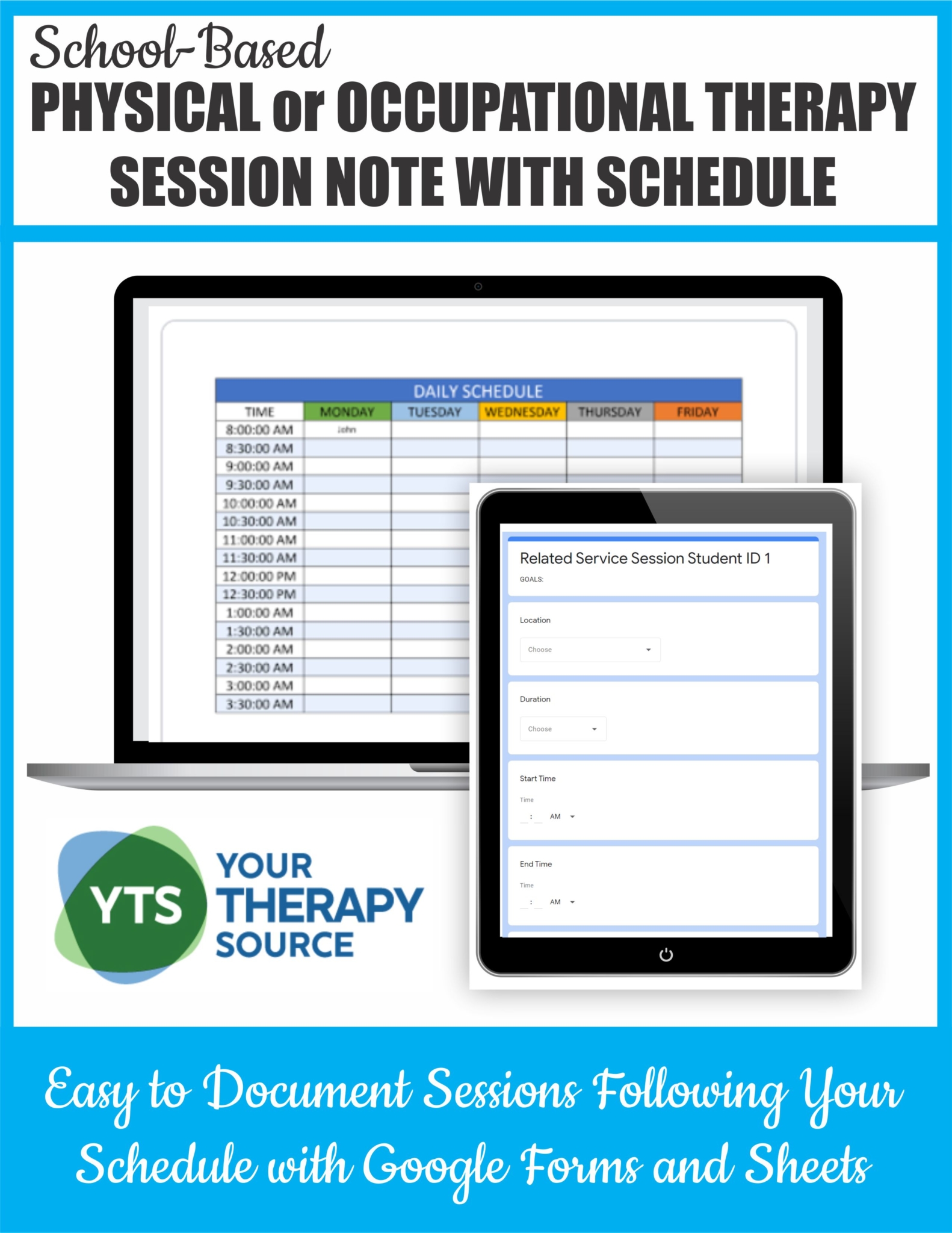 PT or OT Session Note Google Form with Schedule - Your Therapy Source