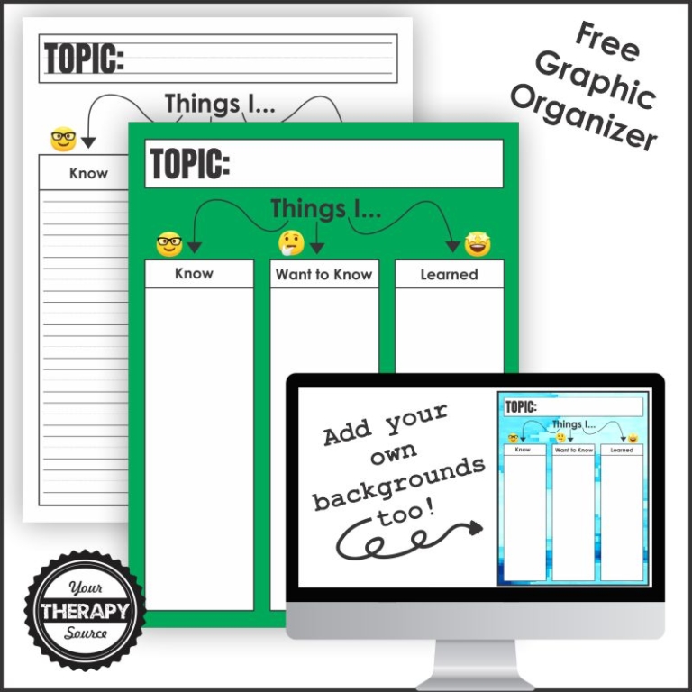Printable KWL Chart - Free Graphic Organizer - Your Therapy Source