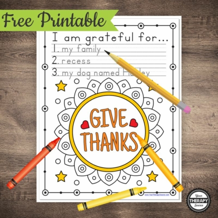 Thankful Coloring Pages and Handwriting Exercise - Your Therapy Source
