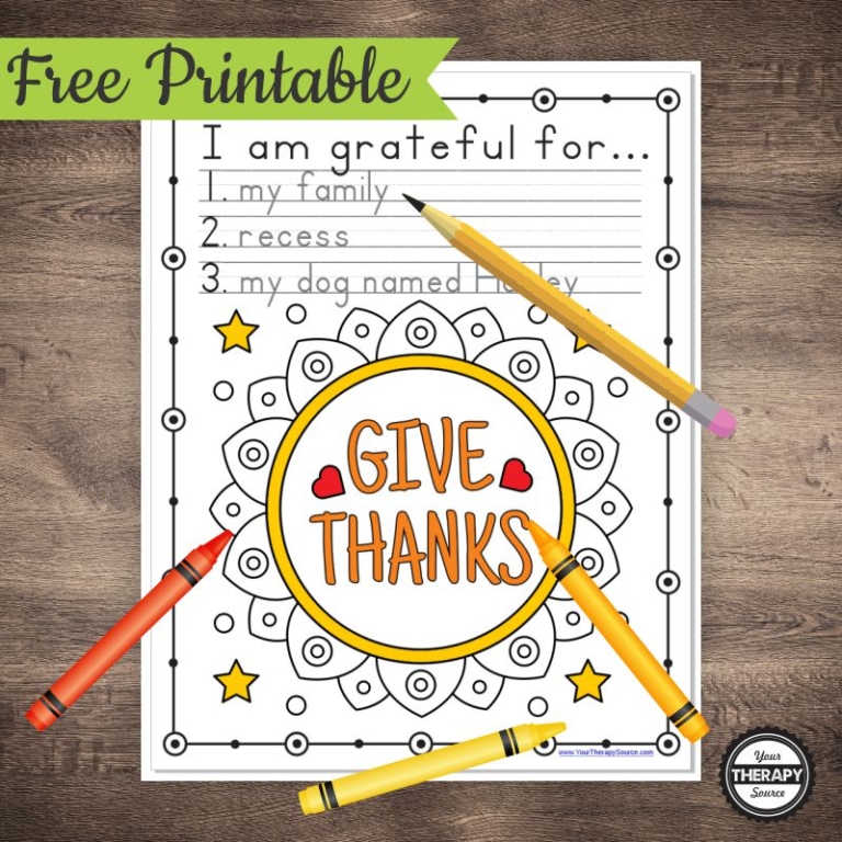 Thankful Coloring Pages and Handwriting Exercise - Your Therapy Source