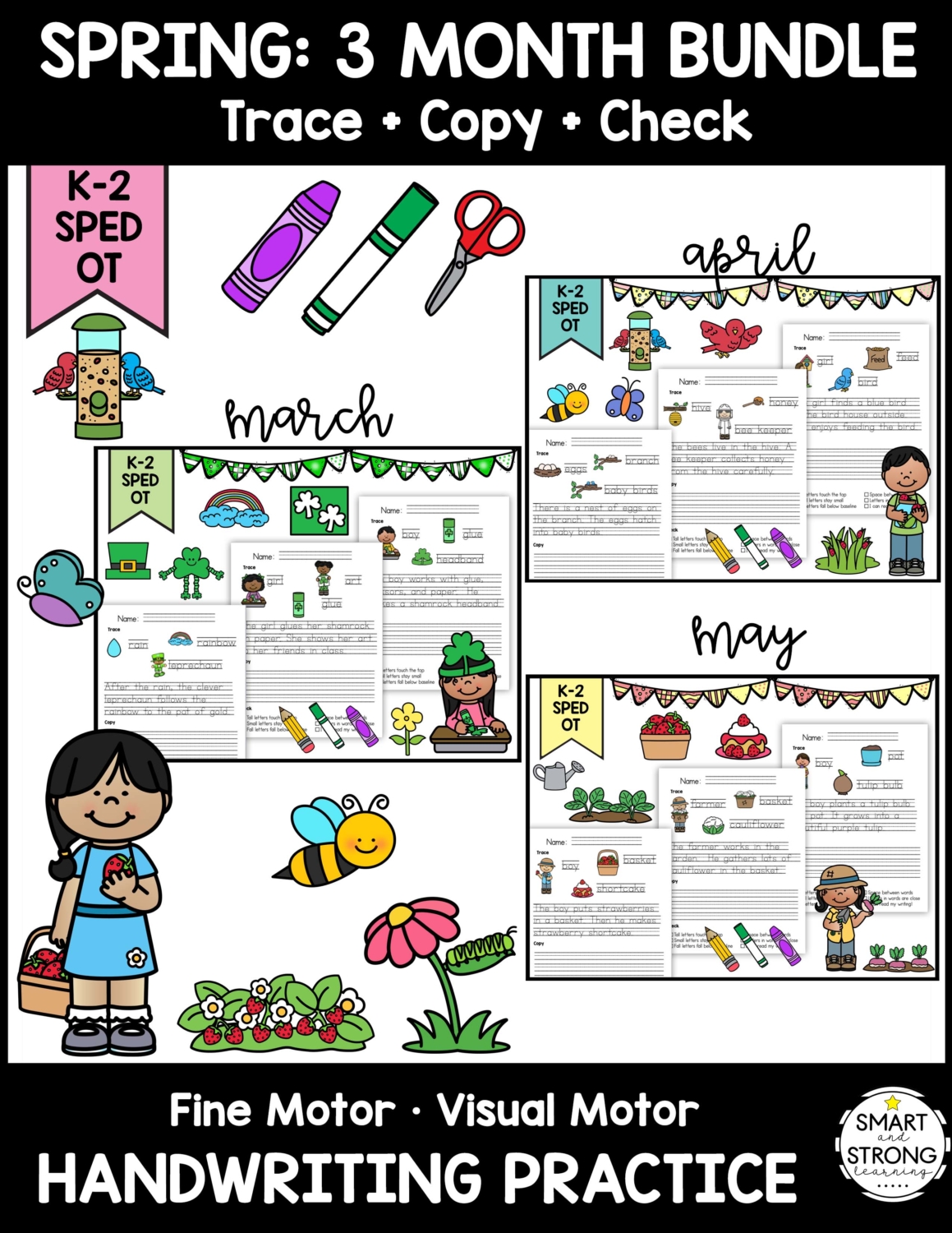 12 Month Fine Motor Handwriting Packets • Trace + Copy + Check - Your ...