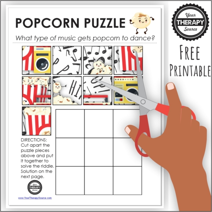 Popcorn Puzzle - Free Printable - Your Therapy Source