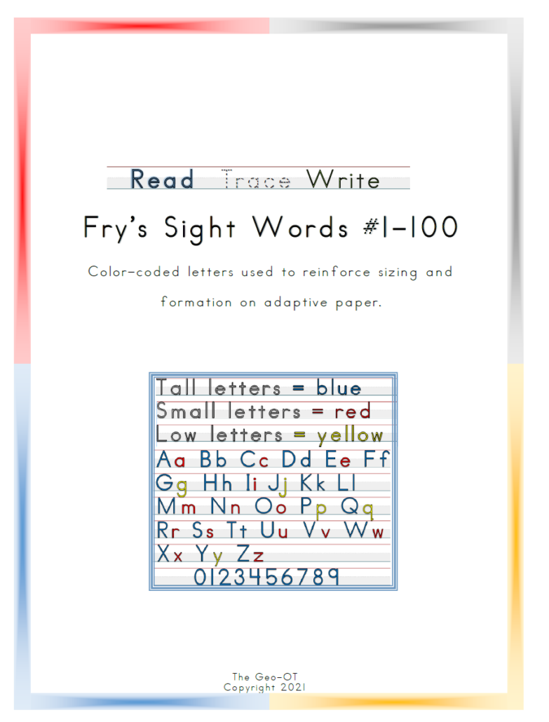 Sight Word Handwriting Practice - Your Therapy Source
