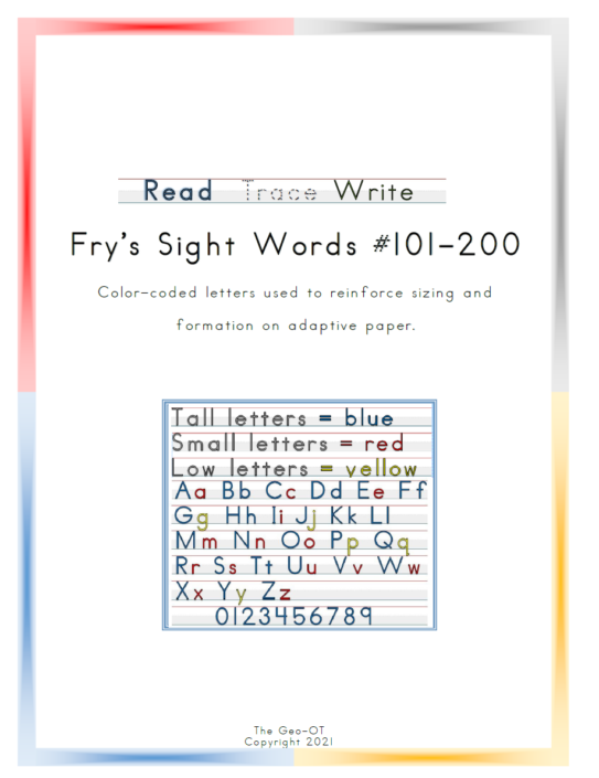 Handwriting Sight Words 101-200 - Your Therapy Source