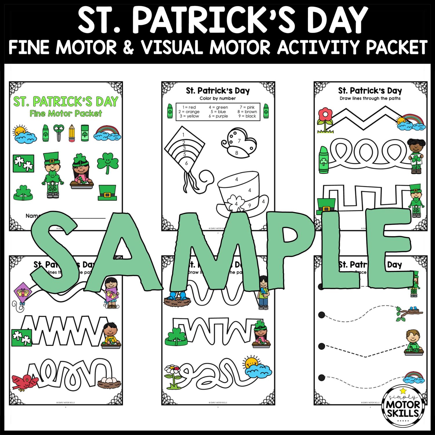 St. Patrick's Day Fine Motor Activity Packet - Color, Write, Cut, Glue ...