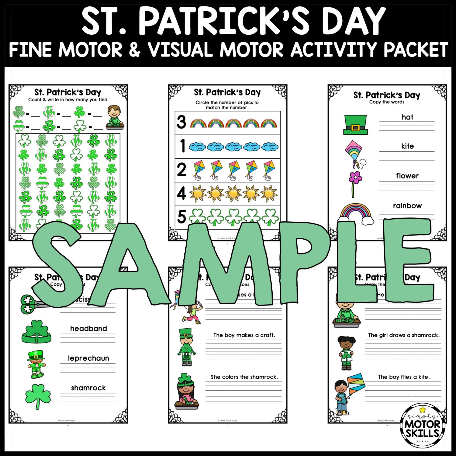 St. Patrick's Day Fine Motor Activity Packet - Color, Write, Cut, Glue ...