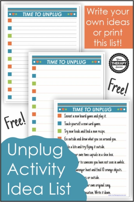 Unplug Day Activity Ideas - Your Therapy Source