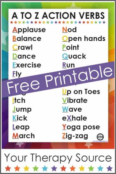 A to Z Action Words - Free Printable - Your Therapy Source