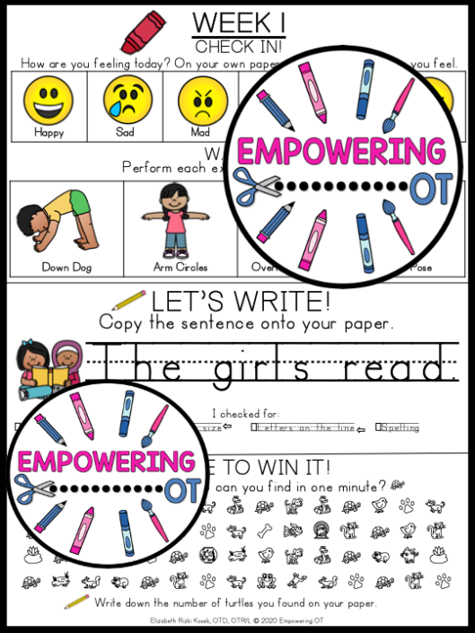 OT Teletherapy Activities - Kindergarten to Grade 2 - Your Therapy Source