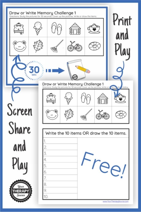 Writing, Drawing, and Memory Freebie - Your Therapy Source