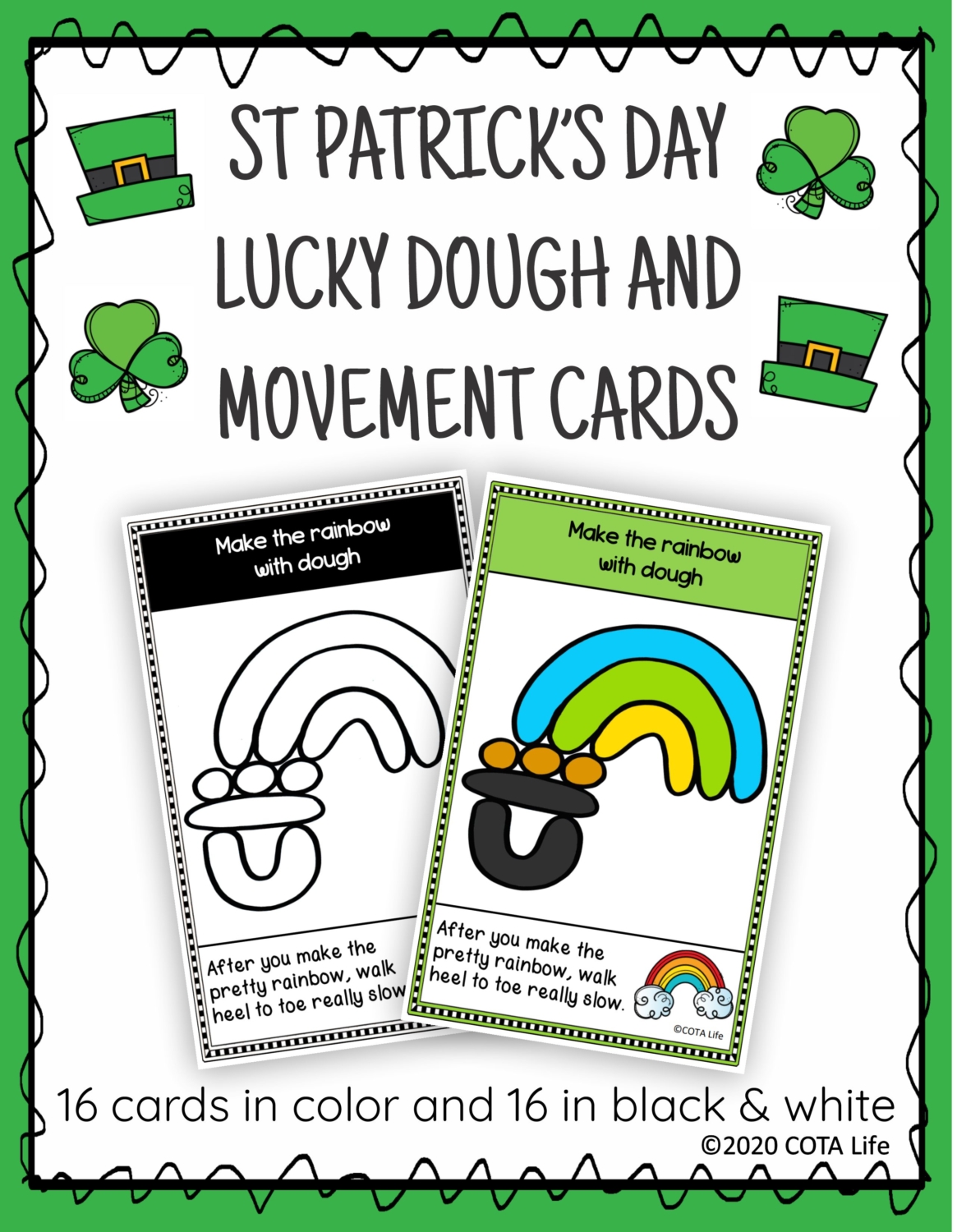 St Patrick's Day Play Dough and Movement Cards - Your Therapy Source