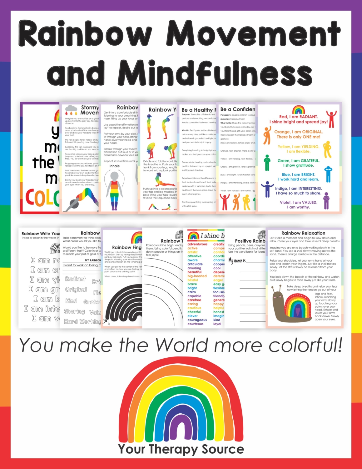 Rainbow Mindfulness and Movement Packet - Your Therapy Source