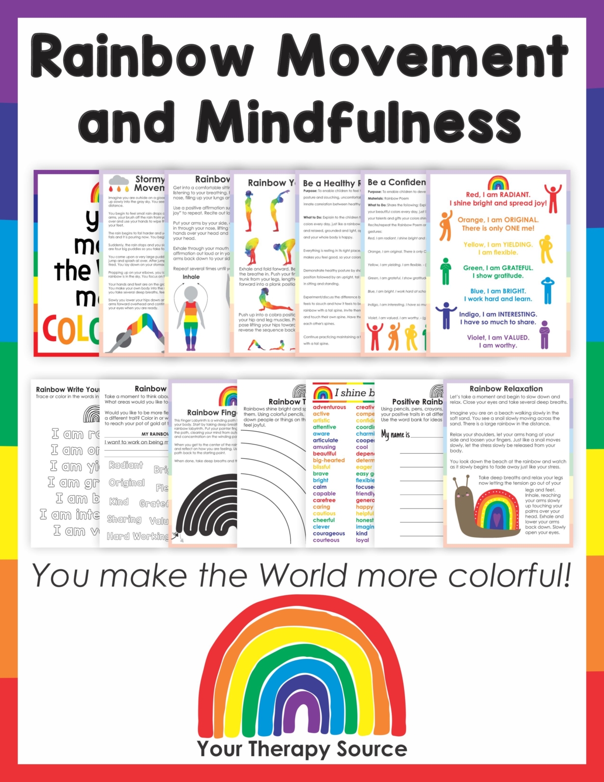 Rainbow Mindfulness and Movement Packet - Your Therapy Source