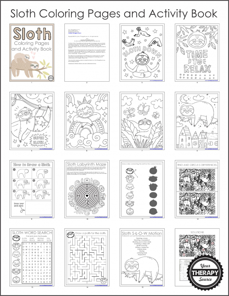 Sloth Coloring Pages and Activity Book - Your Therapy Source