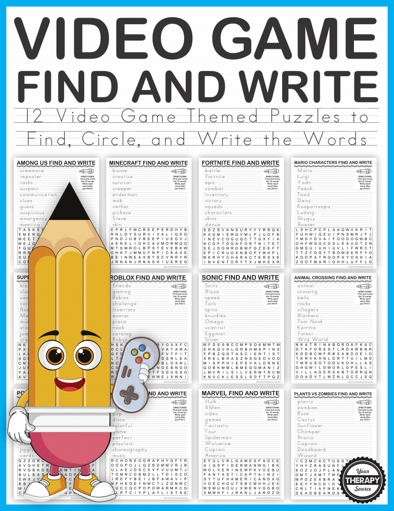Video Games Word Search for Kids - Your Therapy Source