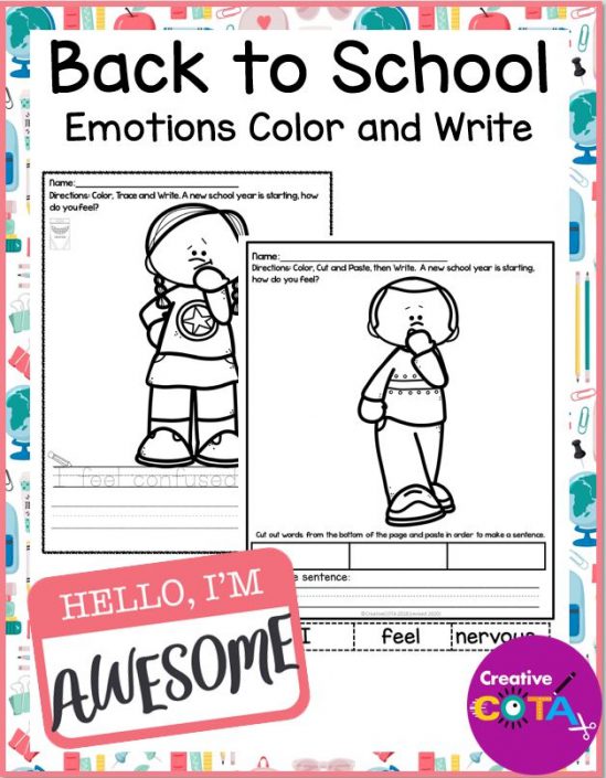 Back to School Emotions Coloring and Writing - Your Therapy Source