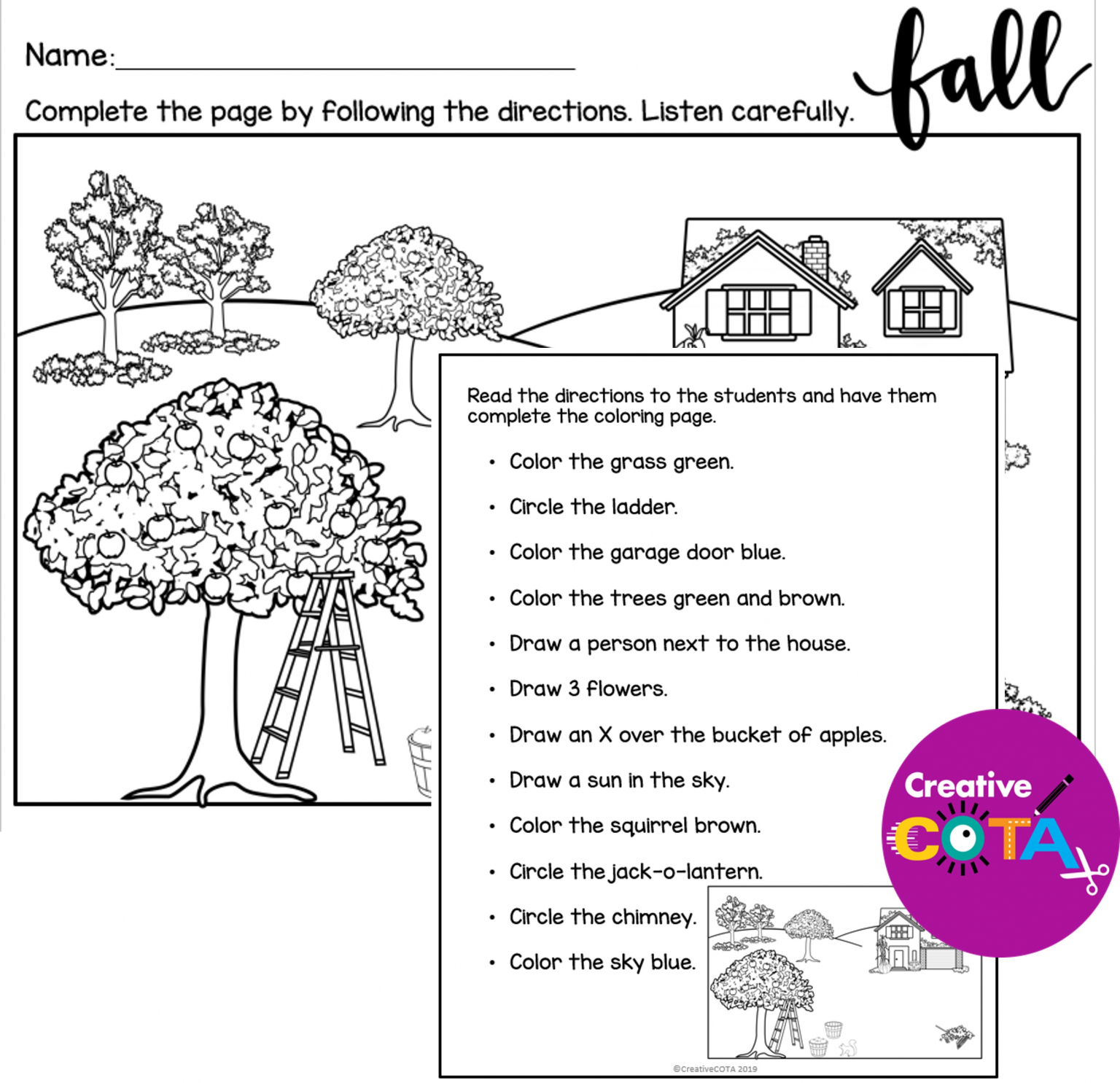 Fall and Halloween Following Directions Packet - Your Therapy Source