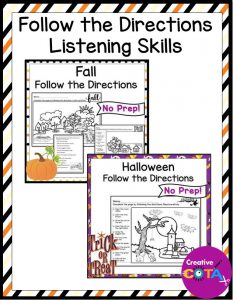 Fall and Halloween Following Directions Packet - Your Therapy Source