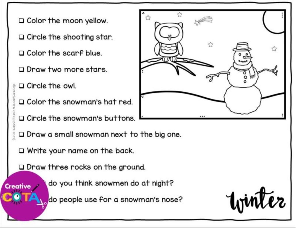 Winter Following Directions Activity - Your Therapy Source