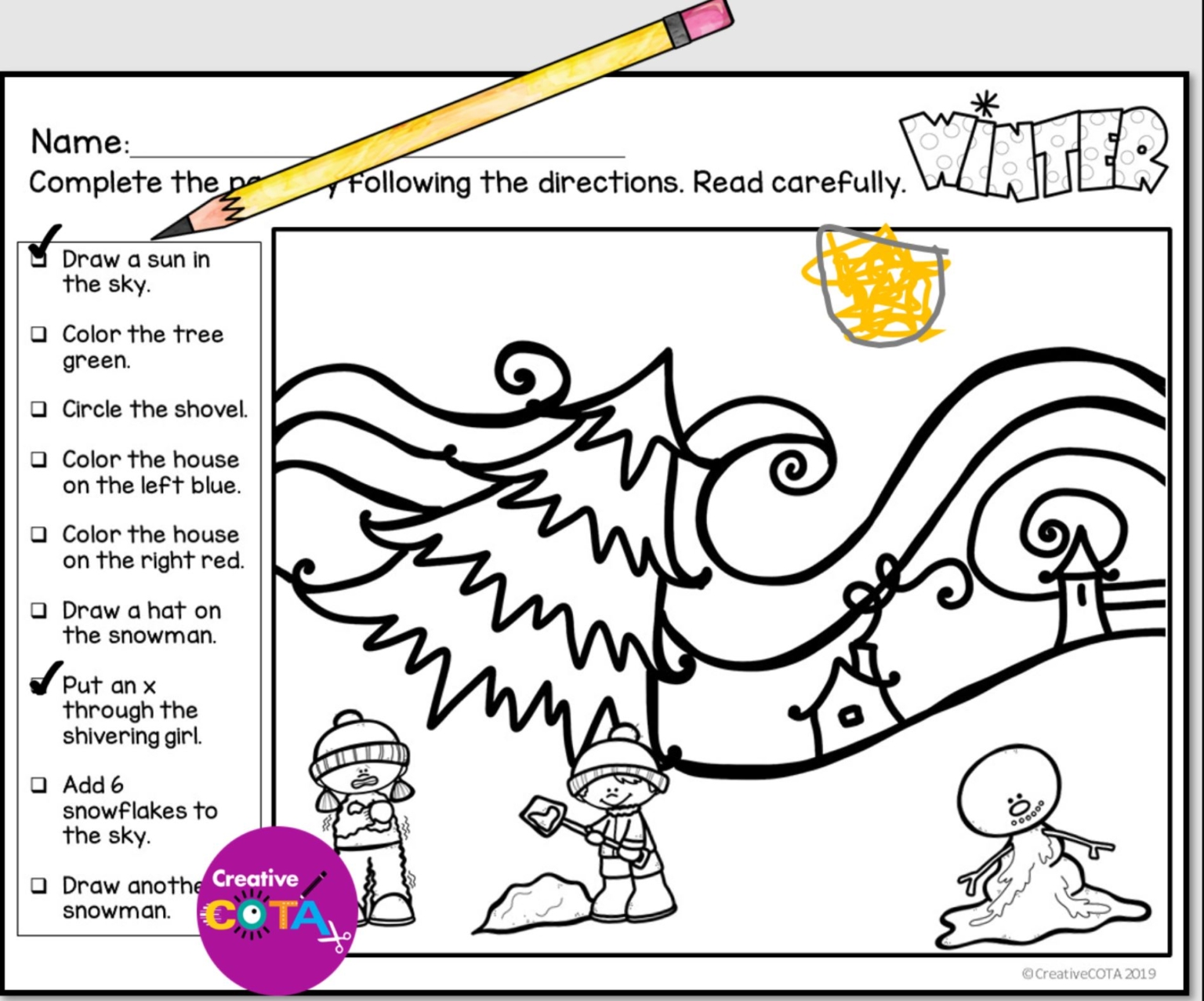 Winter Following Directions Activity - Your Therapy Source