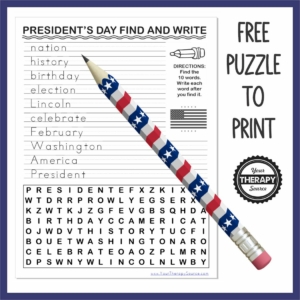 Presidents Day Word Search - FREE - Your Therapy Source