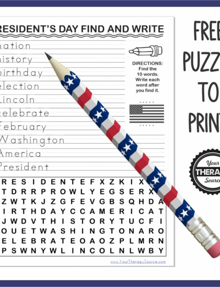 Presidents Day Word Search - FREE - Your Therapy Source
