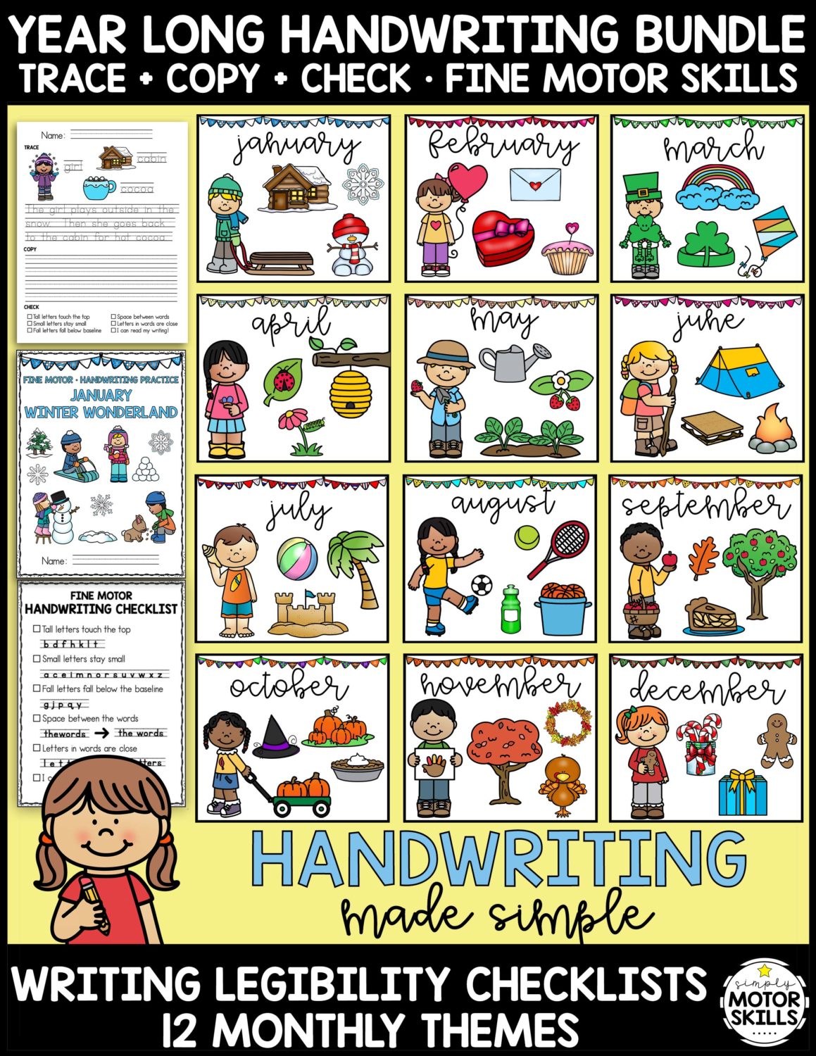 12 Month Fine Motor Handwriting Packets • Trace + Copy + Check - Your ...