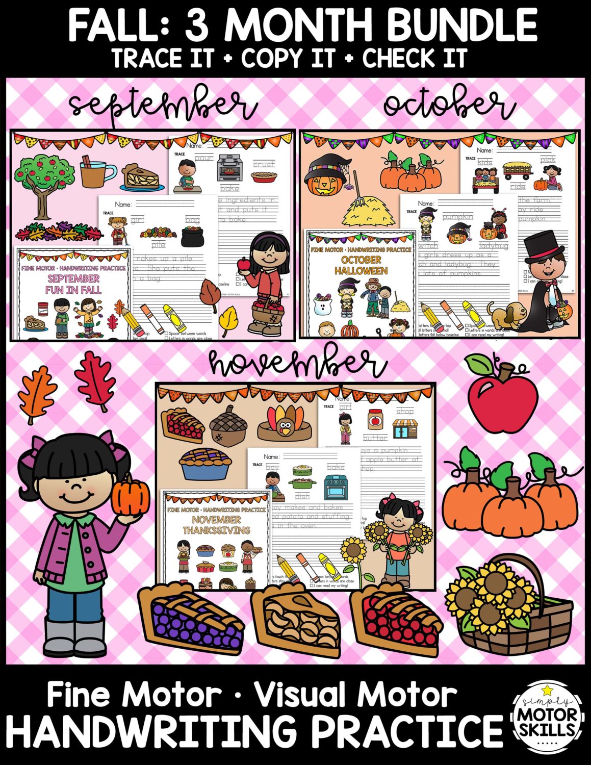 12 Month Fine Motor Handwriting Packets • Trace + Copy + Check - Your ...