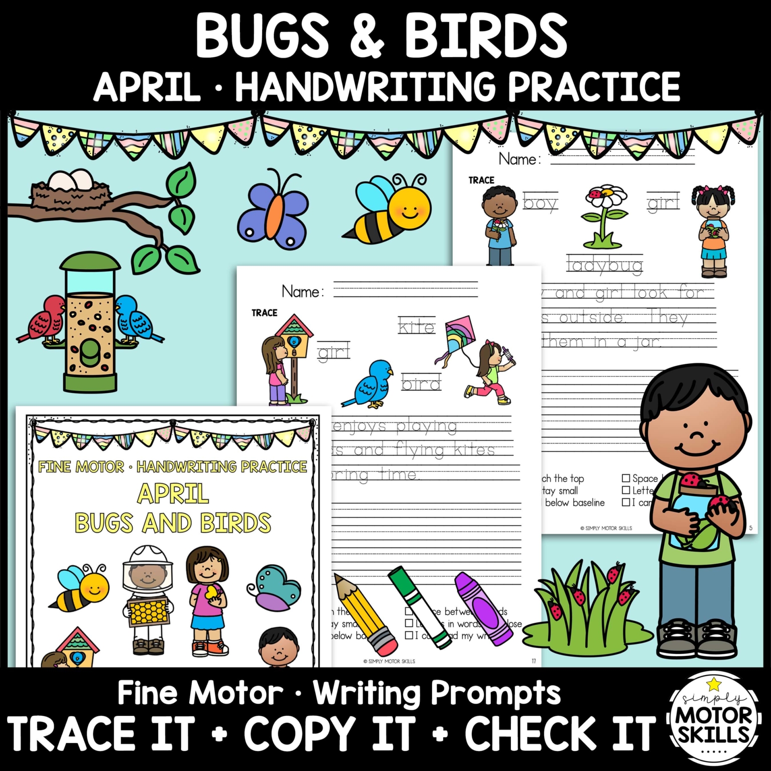 Spring Handwriting Bundle - TRACE COPY CHECK - Your Therapy Source