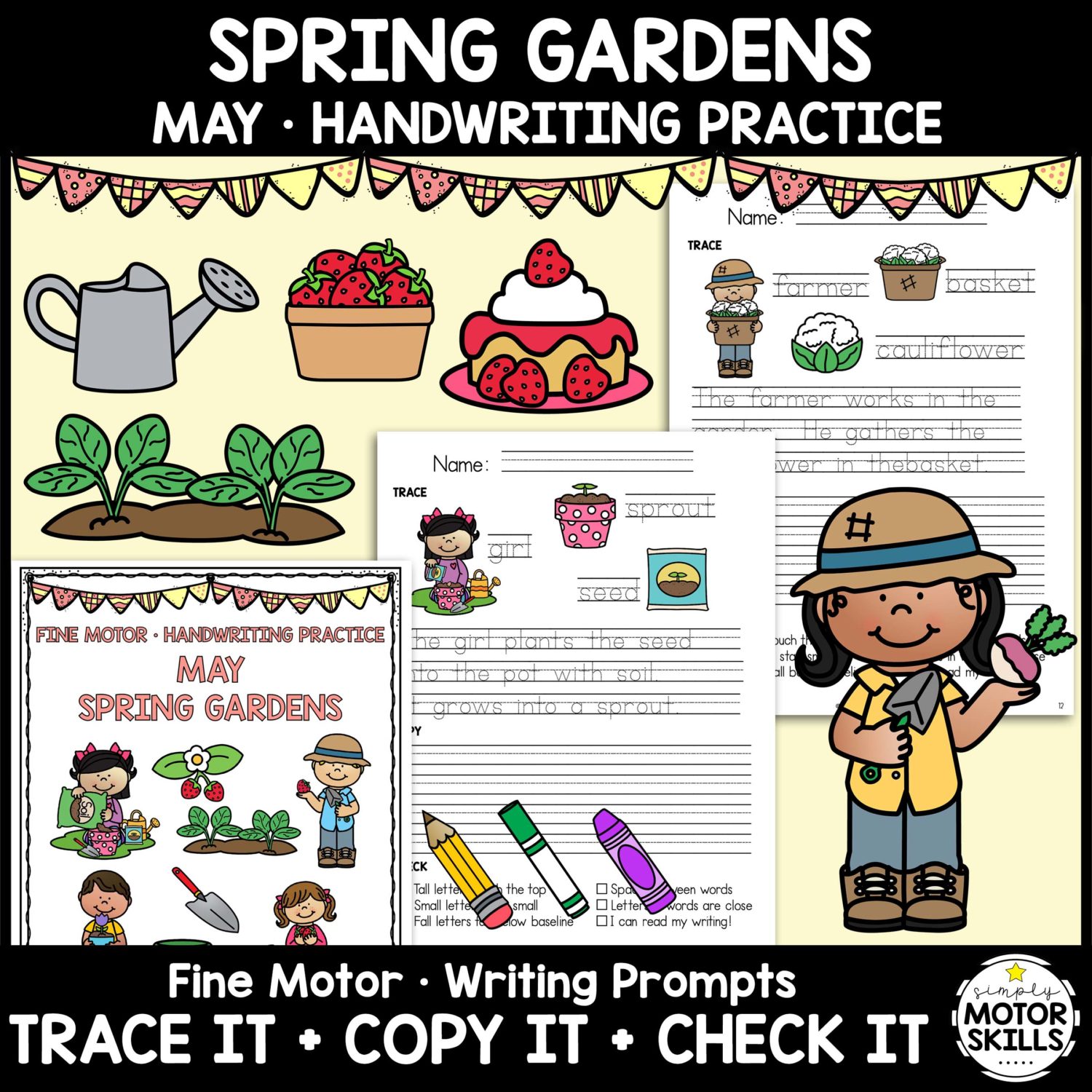 Spring Handwriting Bundle - TRACE COPY CHECK - Your Therapy Source