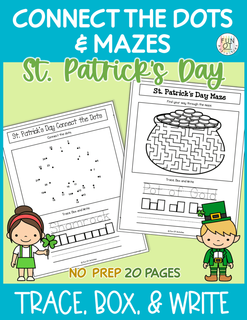St. Patrick's Day Connect the Dots and Mazes – Trace, Box, & Write ...