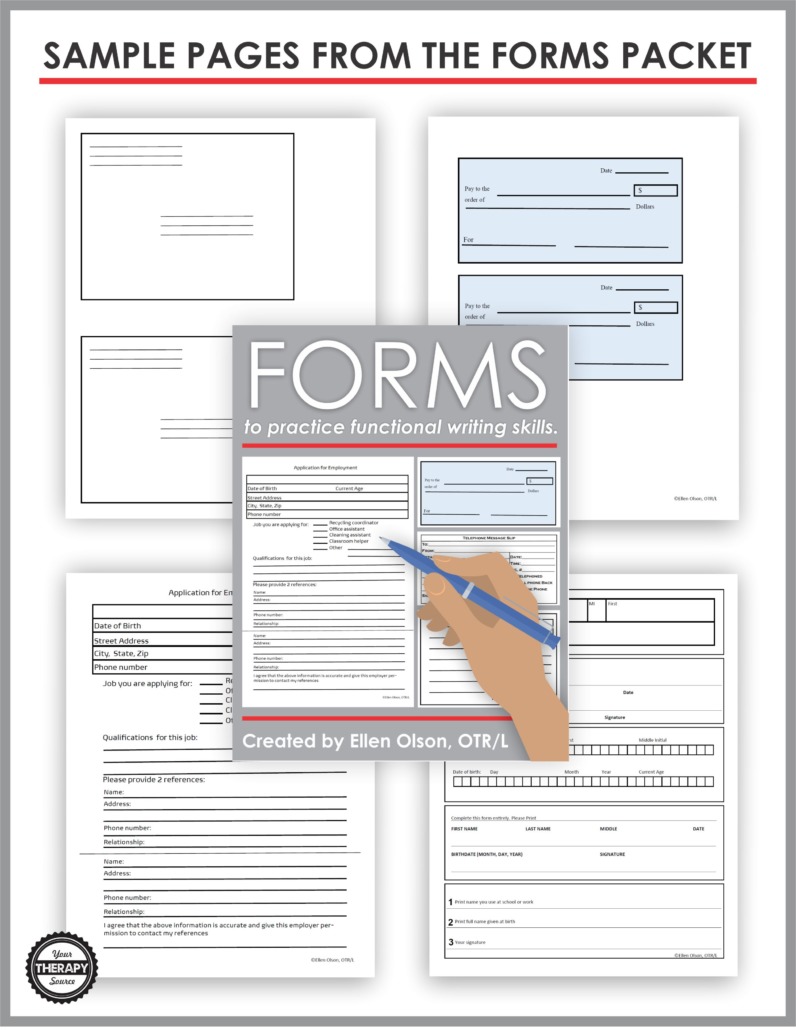 Forms for Functional Writing Practice - Your Therapy Source