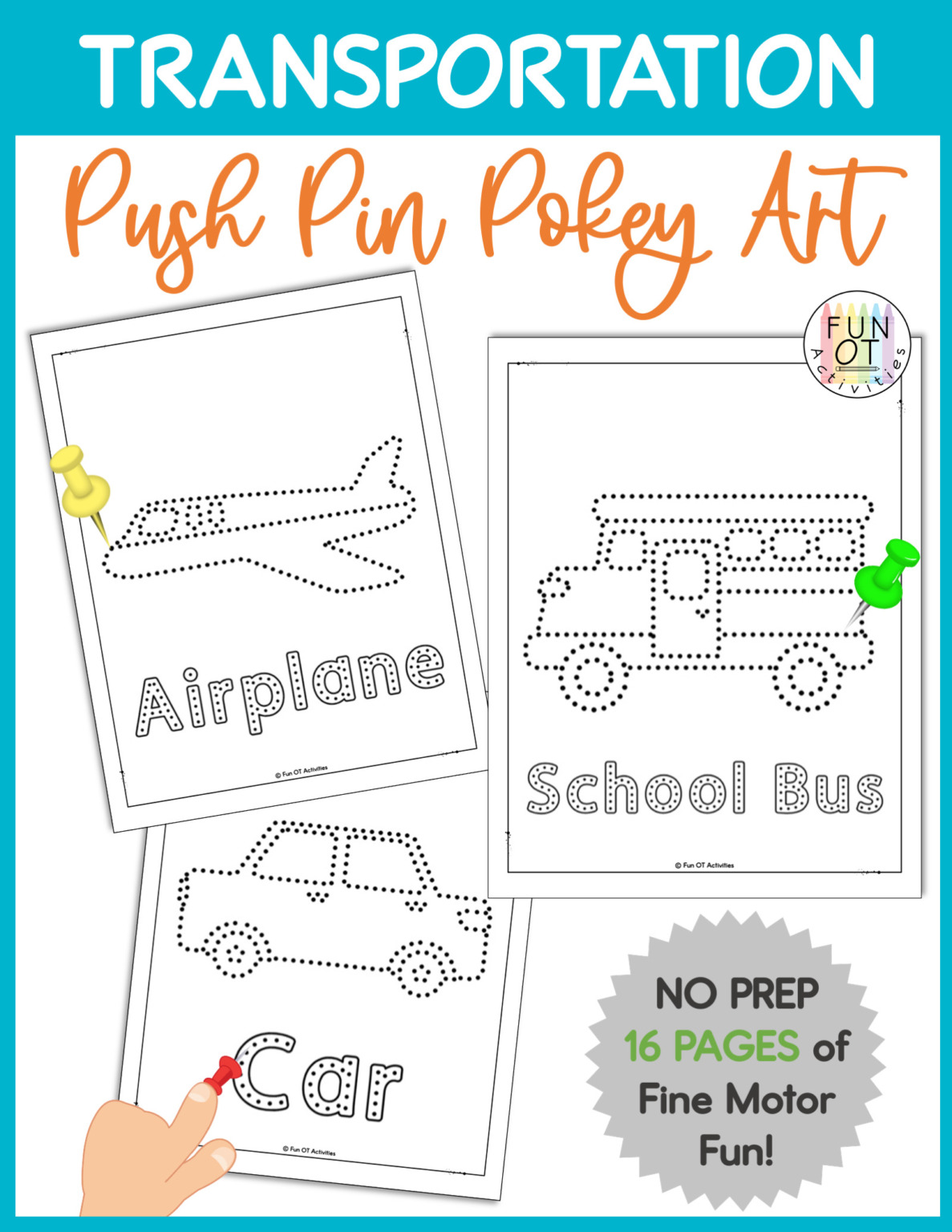 Transportation Fine Motor Push Pin Art - Your Therapy Source