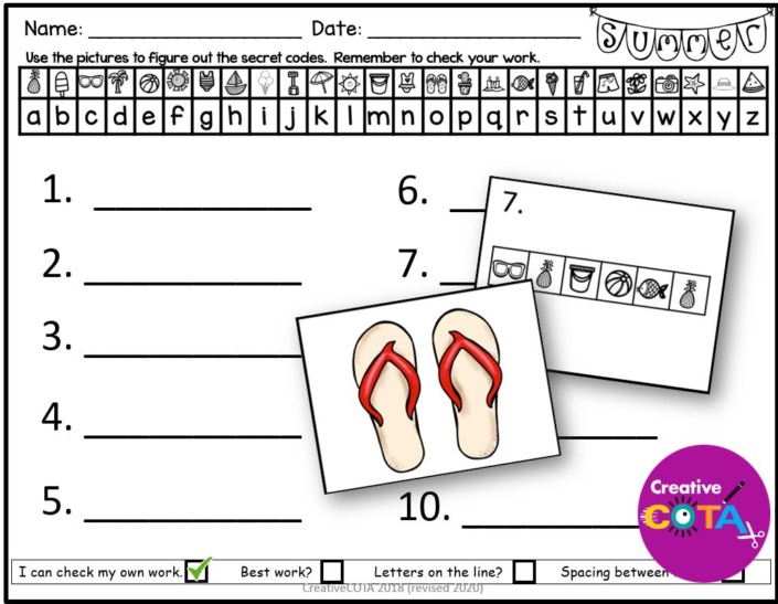 Summer Secret Code Handwriting Packet - Your Therapy Source