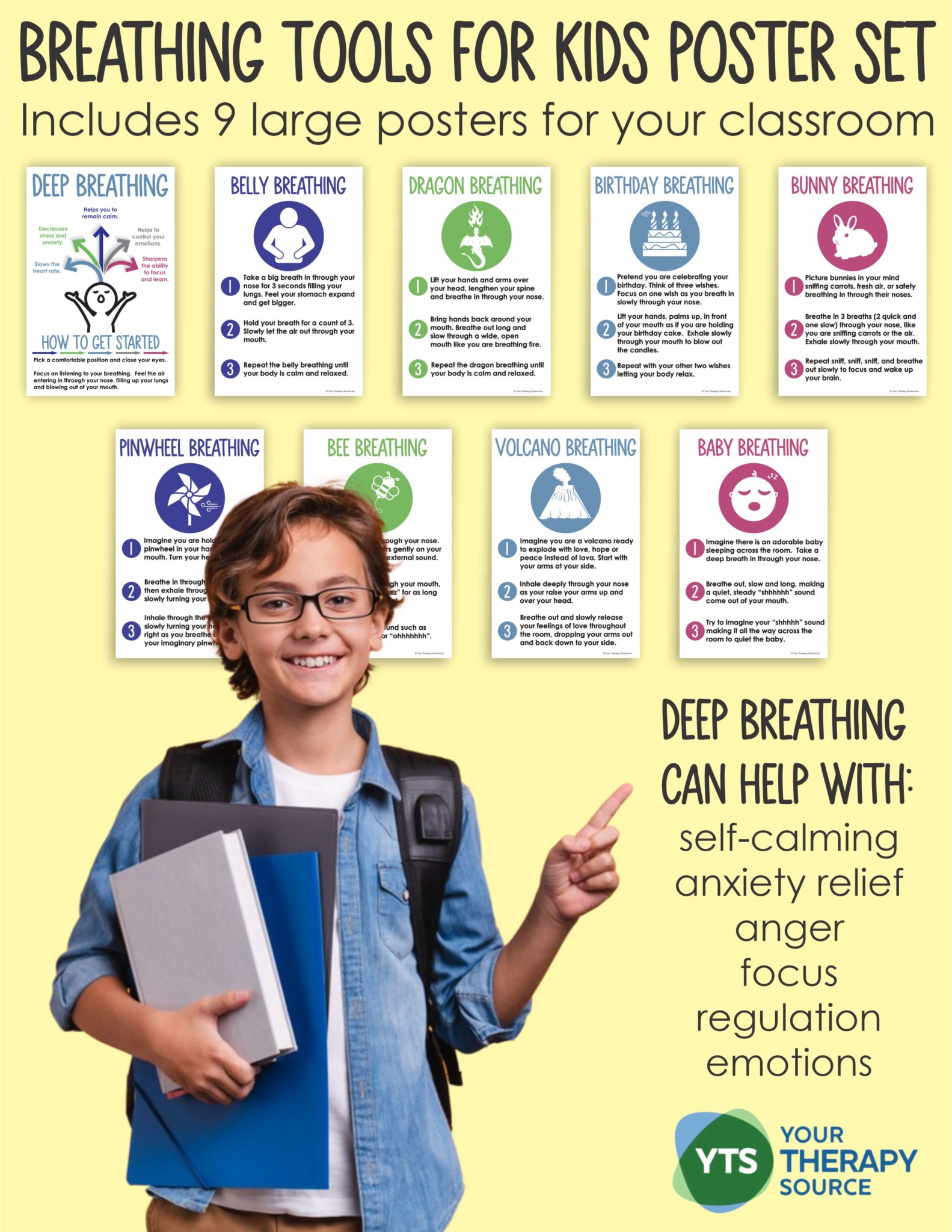 Breathing Tools for Kids Posters - Your Therapy Source