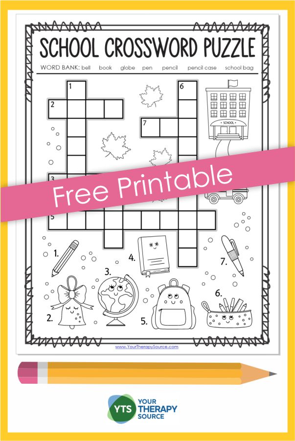 School Crossword Puzzle For Kids Your Therapy Source