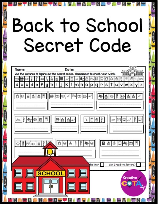 Back to School Secret Code Worksheets - Your Therapy Source