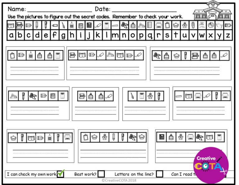 Back to School Secret Code Worksheets - Your Therapy Source