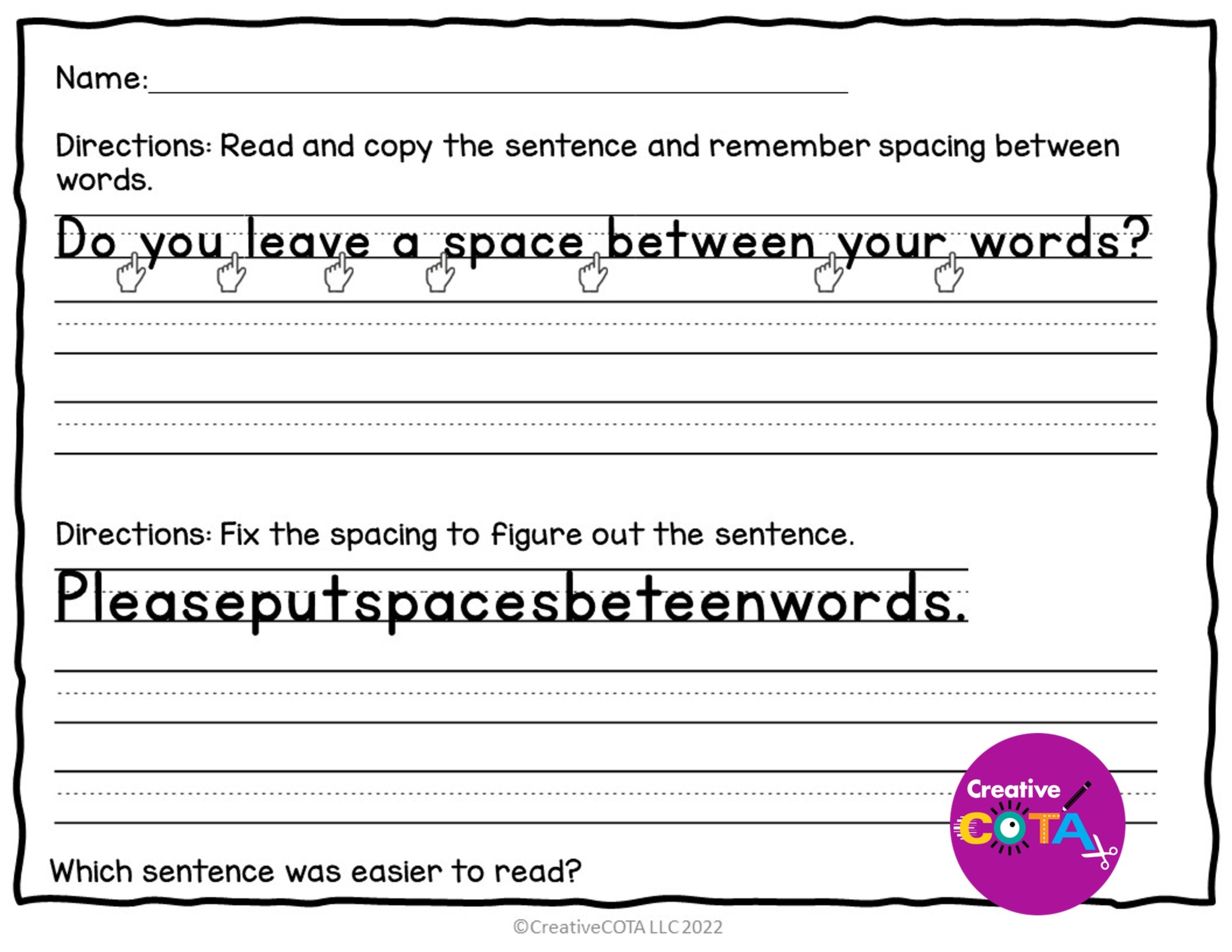 Handwriting Spacing Between Words - Your Therapy Source