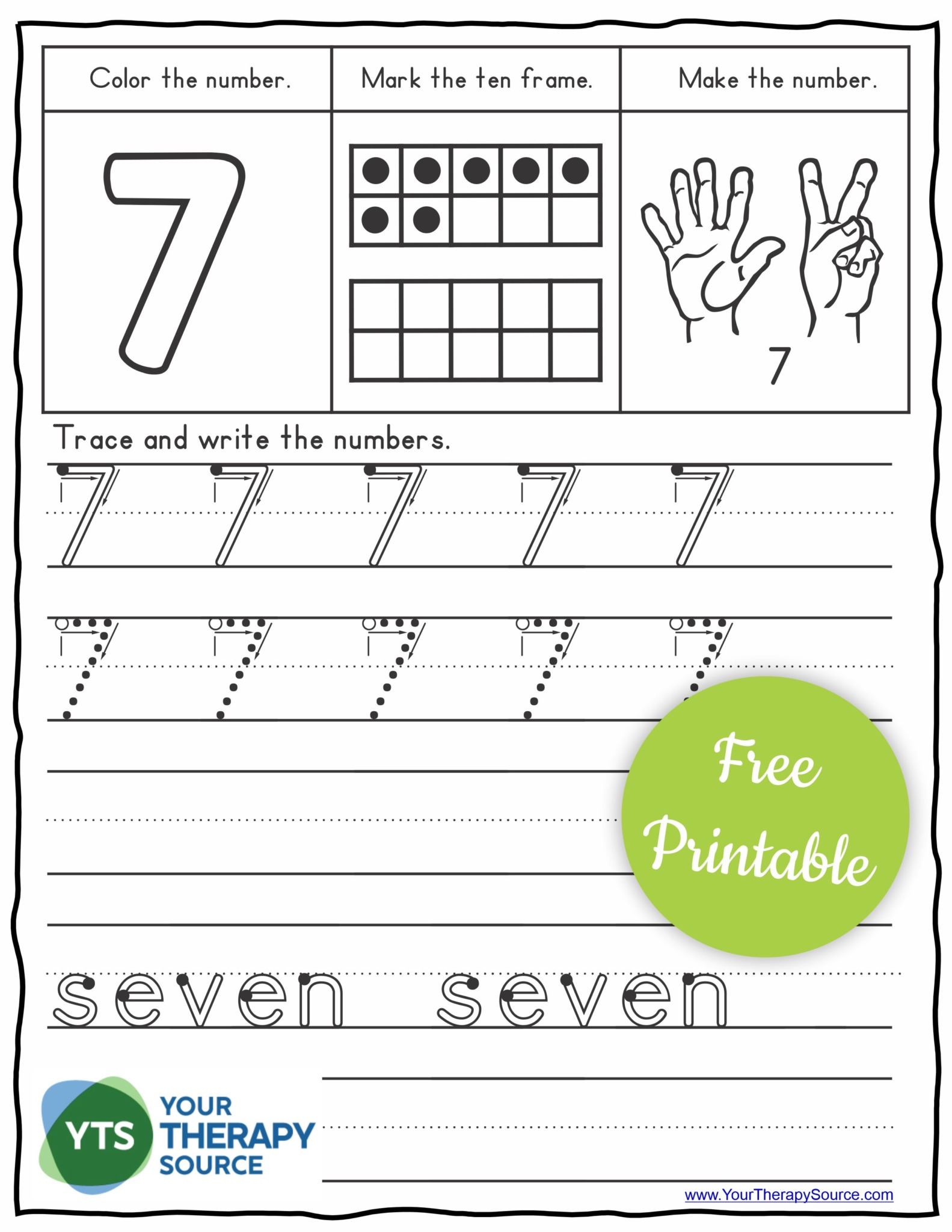 Number Tracing Worksheets PDF - FREE - Your Therapy Source