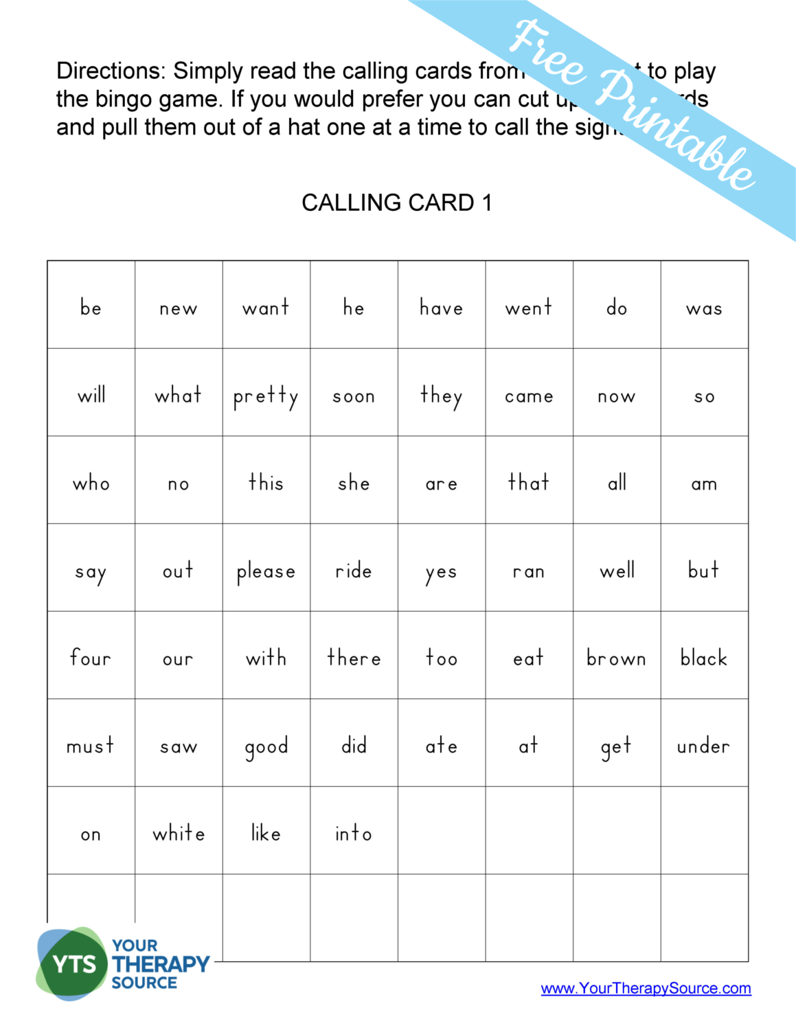 Kindergarten Sight Word Bingo - Your Therapy Source