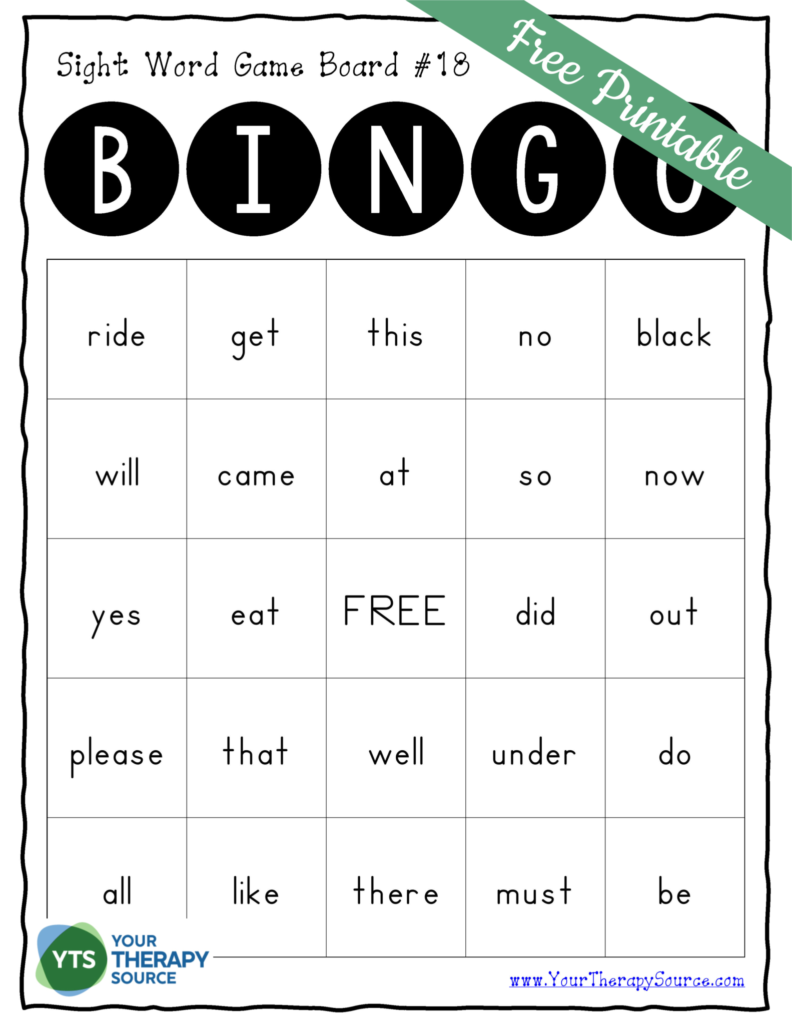 Kindergarten Sight Word Bingo - Your Therapy Source