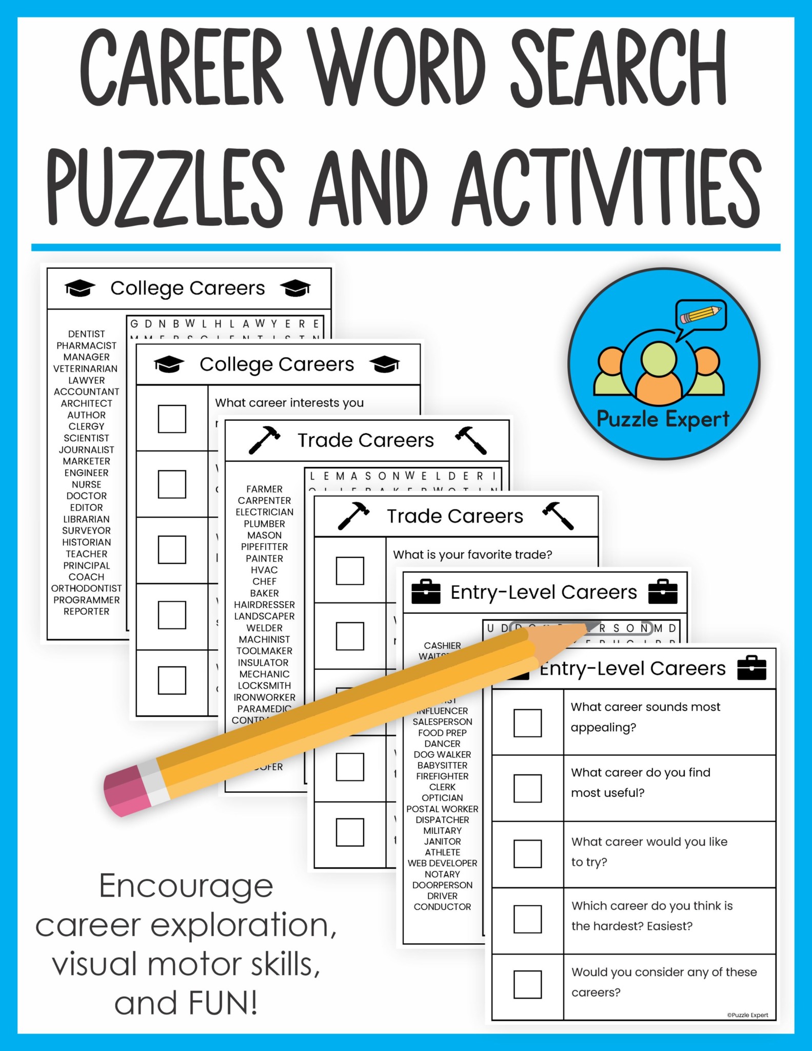 Career Word Search And Activities Packet Your Therapy Source