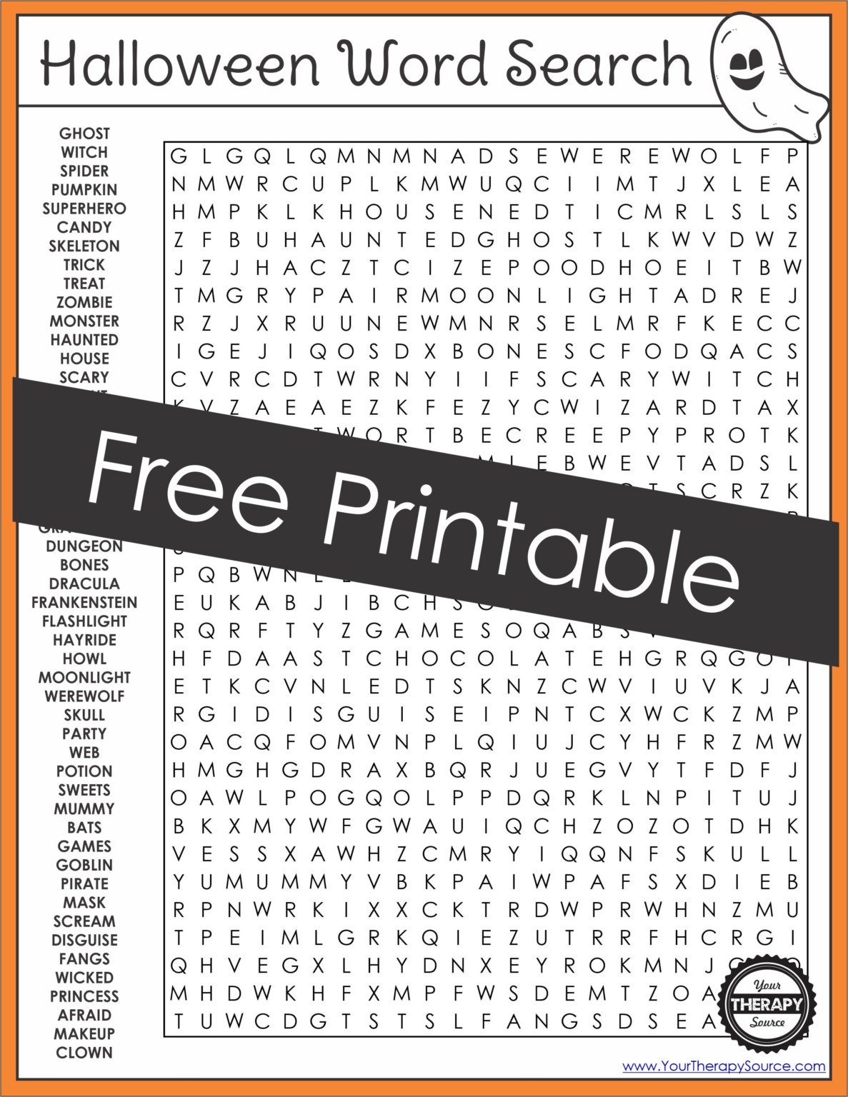 Halloween Word List Printable FREE PDF - Your Therapy Source
