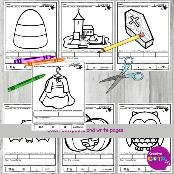Halloween Sentences - Color, Cut, Paste, Write - Your Therapy Source
