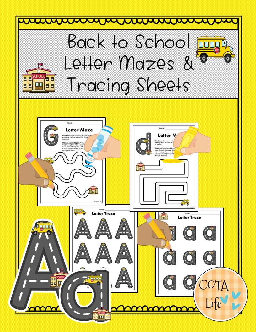School Theme Letter Tracing and Mazes - Your Therapy Source